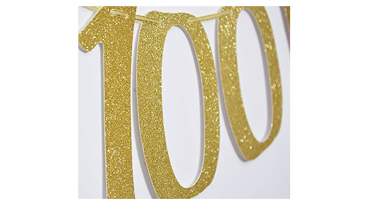 Happy 100th Day Banner Sign - Gold Glitter Baby Shower Decor