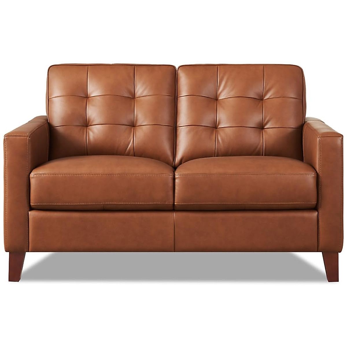 Hydeline Aiden Top Grain Leather Loveseat, Cinnamon Brown, Memory Foam and Springs Seating