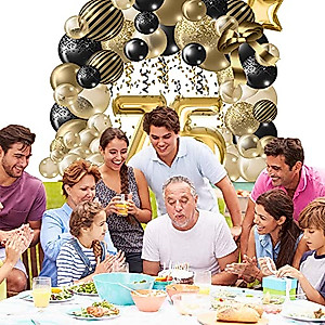 7x5ft Birthday Party Decoration Black Gold Balloon Poster for Anniversary Photo Booth Backdrop Background Banner 75th Birthday Party Supplies W-7066