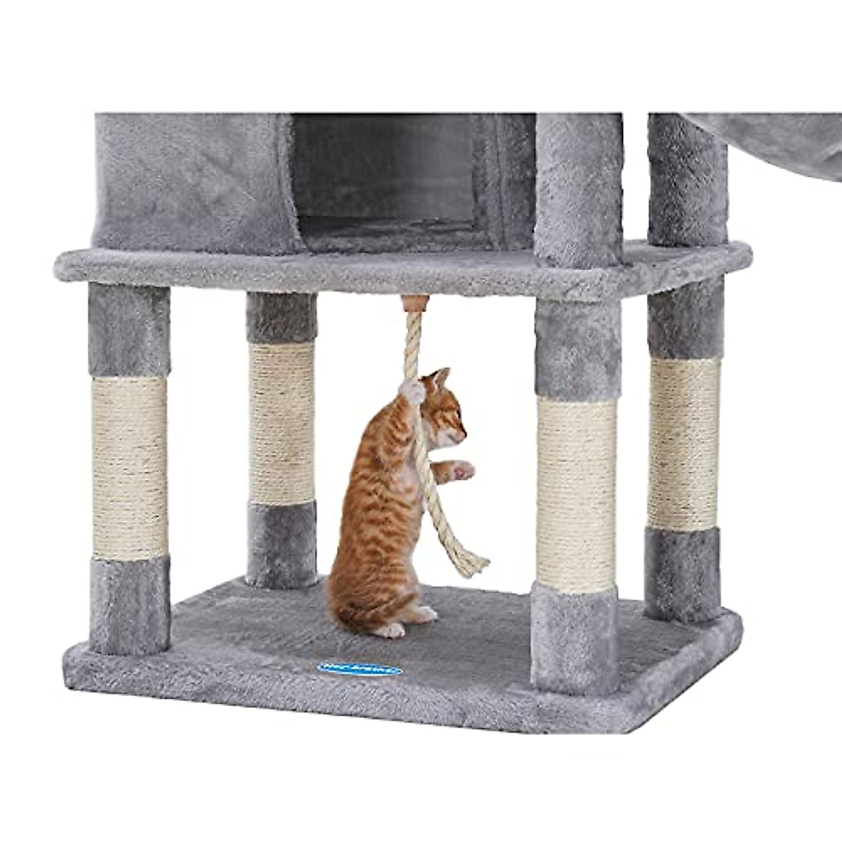 Hey-brother Cat Tree,Cat Tower,Cat Condo with Scratching Posts,Basket,2 Caves,2 Plush Perches,Activity Center with Removable Fur Ball Sticks,Light Grey MPJ027W