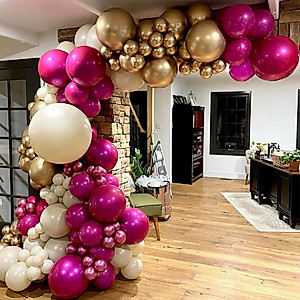 130PCS Metallic Magenta Hot Pink Balloon Garland Arch Kit, Chrome Fuchsia Gold Sand White Balloons for Bachelorette Wedding Anniversary Baby Shower Birthday Party Decoration Supplies