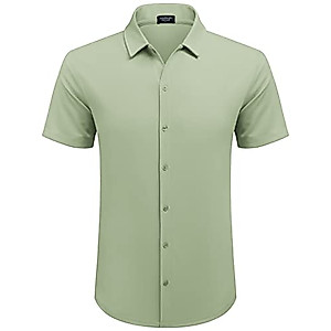 COOFANDY Mens Shirt Button Down Wrinkle Free Casual Stretch Dress, Light Green, Large, Short Sleeve