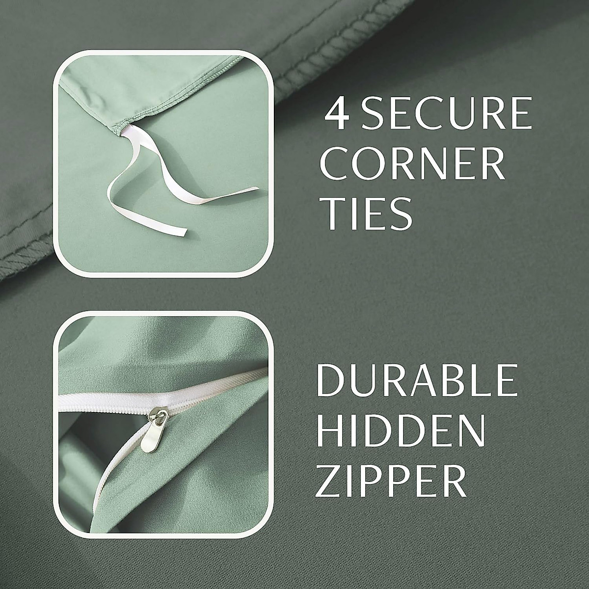 ALAZURIA King Size Duvet Cover - 3 Piece Bedding Set (1 Duvet Cover & 2 Pillow Shams) Soft Double Brushed Comforter Cover w/Zipper Closure & Corner Ties - No Comforter (104" X 90", Sage Green)