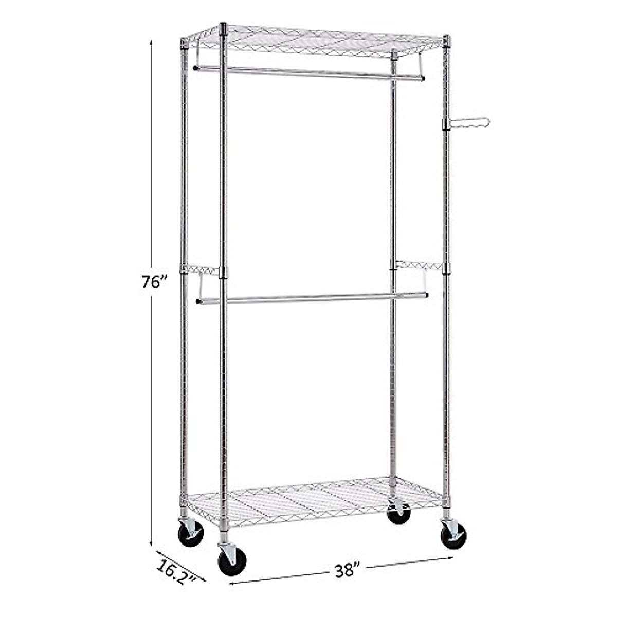 COOBL 2-Tier Heavy Duty Rolling Garment Rack,Wire Shelving Clothes Rack for Clothing,Storage with Double Rods,Lockable Wheels (Silver)