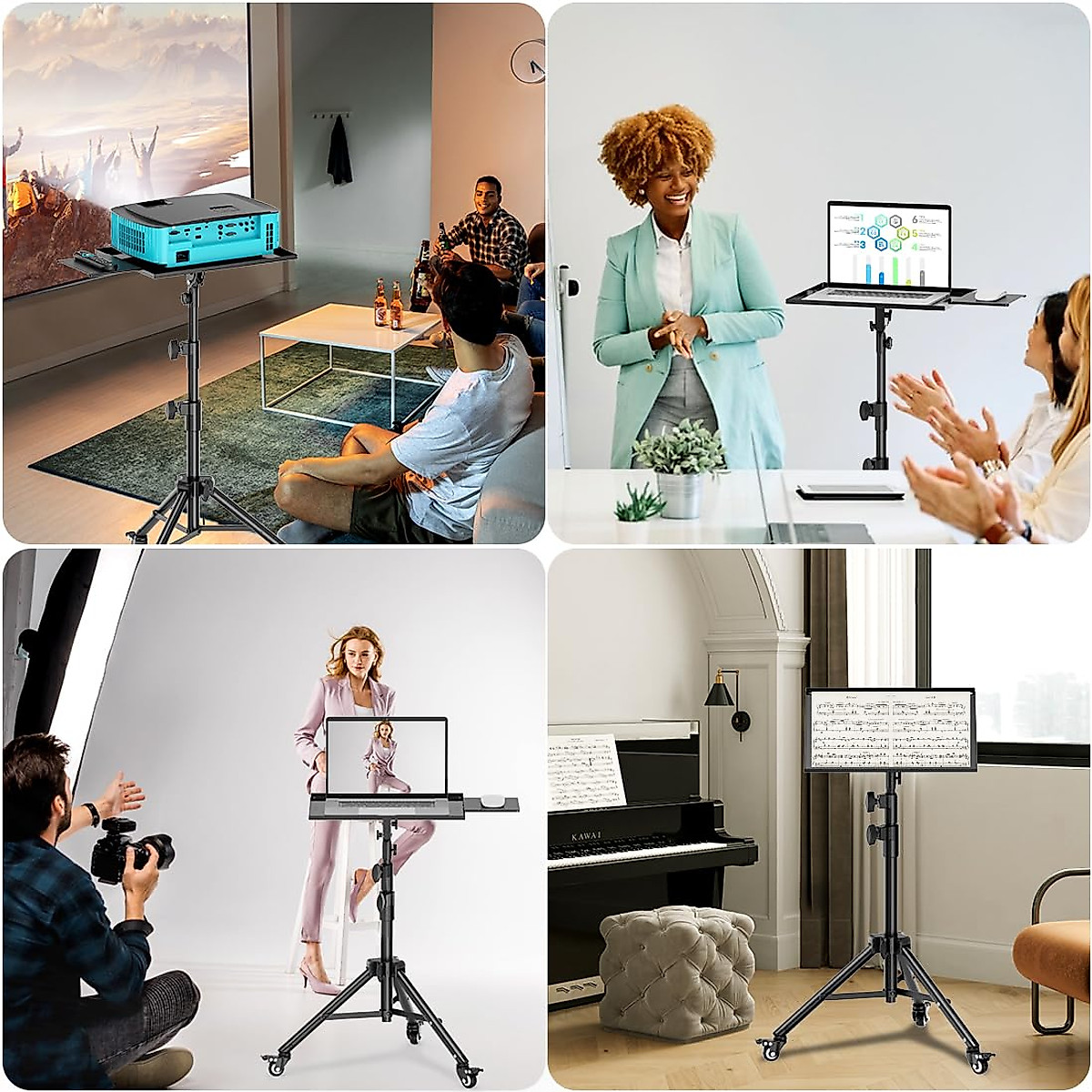 Projector Stand, Sturdy Durable Metal Laptop Tripod Stand with Wheels, Folding Floor Tripod Stand with Tray, Adjustable Height Portable DJ Equipment Stand for Indoors and Outdoors (29 Inch-69 Inch)