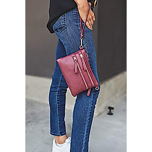 FashionPuzzle Multi Zipper Pocket Small Wristlet Crossbody Bag (Black)