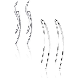 Milacolato 2Pairs Sterling Silver Ear Crawler Earrings for Women Platinum Plated Cuff Earrings Light-weight Ear Climber Jackets