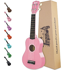 Trendy Soprano Ukulele for Beginners 21 Inch Hawaiian Wood Ukelele for Adult Student Starter (Pink)