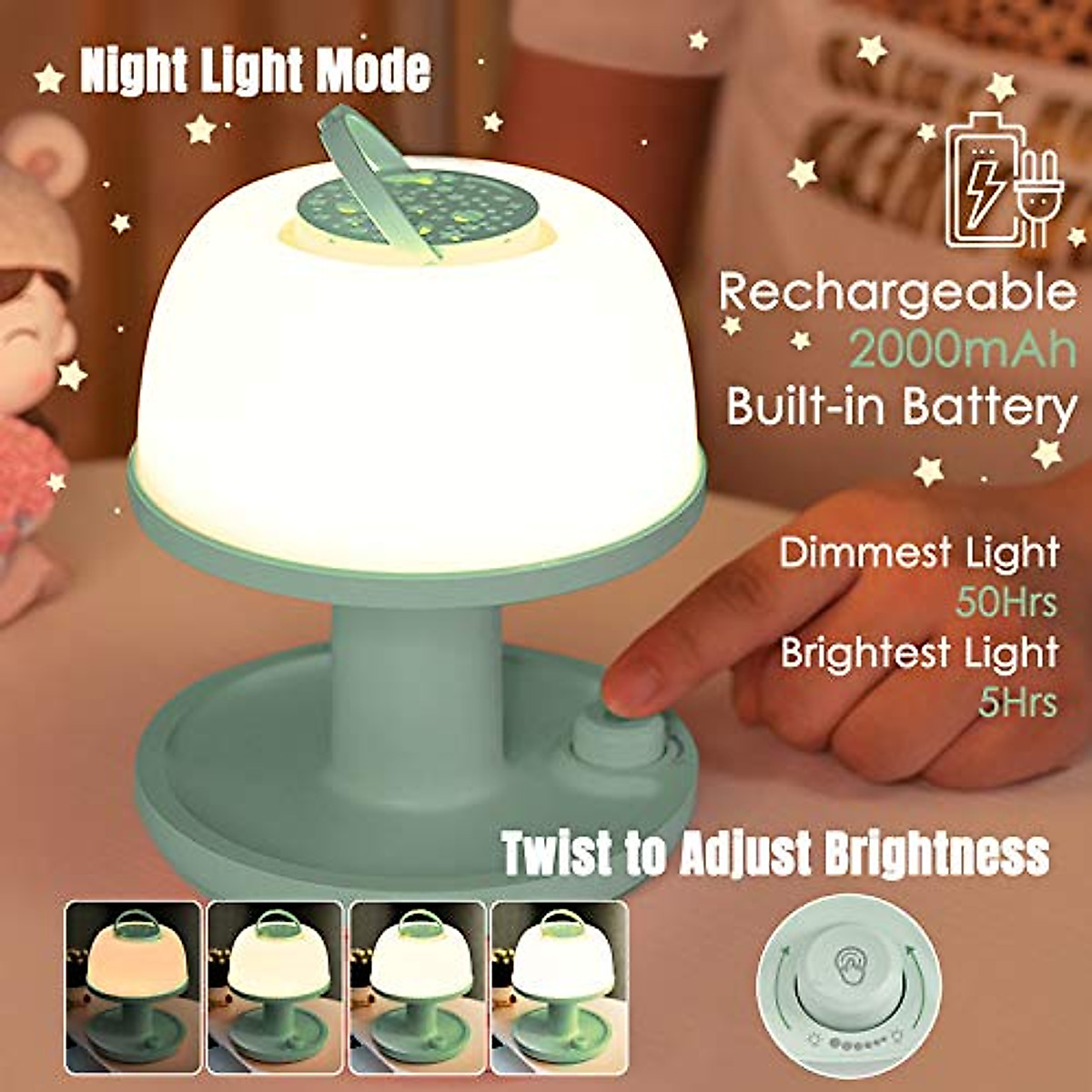 LICKLIP Toddler Night Light Lamp, Dimmable LED Bedside Lamp with Star Projector, Kids Night Lights with Timer Design & Color Changing, Portable Rechargeable Lamp, Cute Gifts for Children Bedroom