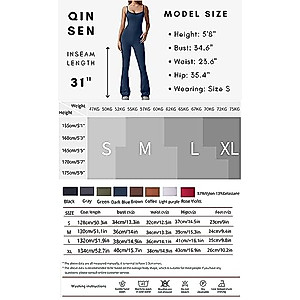 QINSEN Womens Yoga Jumpsuits Workout Sleeveless High Waist Sport One Piece Jumpsuits Navy Blue L