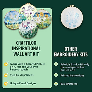 CRAFTILOO Embroidery kit for Beginners Cross Stitch for Beginners Needlepoint Kits for Adults Embroidery Kits Beginner Embroidery kit for Adults 4 Flowers