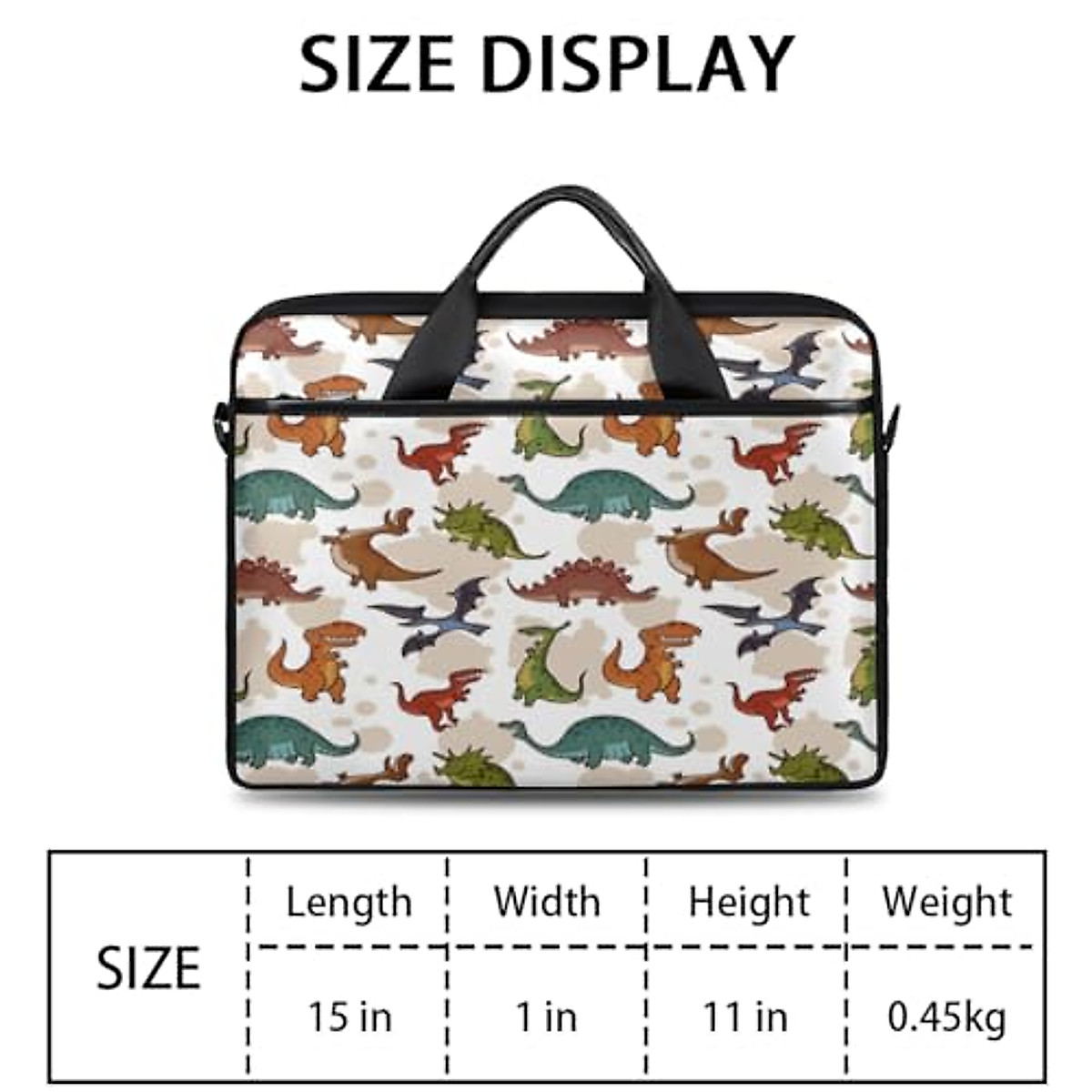 Cute Dinosaurs Design Laptop Computer Bag Waterproof Shoulder Messenger Bag 13-15 inch Durable Laptop Tote Bag with Shoulder Strap Handle Lightweight Crossbody Briefcase