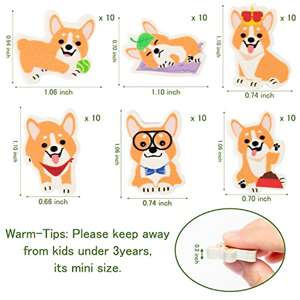 ANGOLIO 60Pcs Corgi Cartoon Erasers Back to School Gifts for Kids Animal Pencil Top Erasers Mini Kawaii Cartoon Corgi Eraser for Classroom Activities Rewards Game Prizes Corgi Birthday Party Supplies