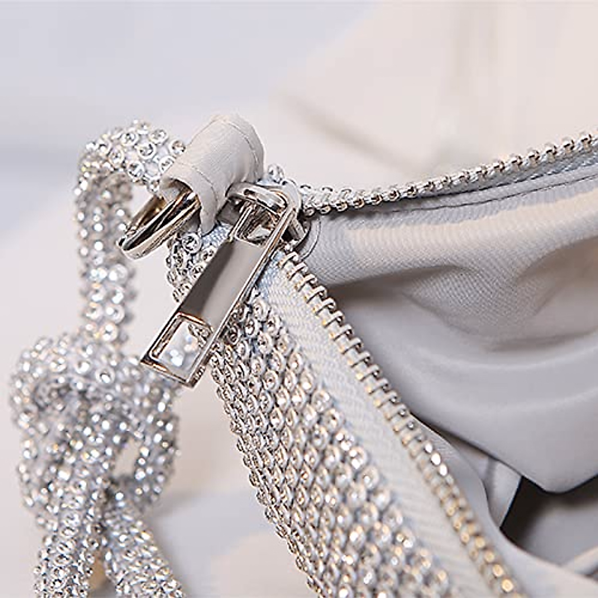 MSUIINT Rhinestone Purses for Women, Chic Sparkly Evening Handbag Bling Hobo Bag Shiny Silver Clutch for Party Wedding, Rose