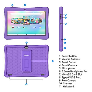 Contixo Kids Tablet K102-10-inch HD, Ages 3-7 Toddler Tablet, Parental Control, Android 10, 64GB, WiFi, Learning Tablet for Children with Disney E-Book Pre-Installed, Kid-Proof Case, Purple