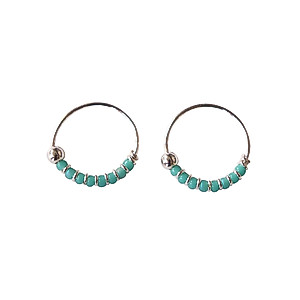 Handmade Silver Pair Small 12MM Beaded Hoop Earrings, 925 Sterling Silver, Thin 22Gauge Turquoise Color Beads Hoops for women, By Miya Jewelry Creations