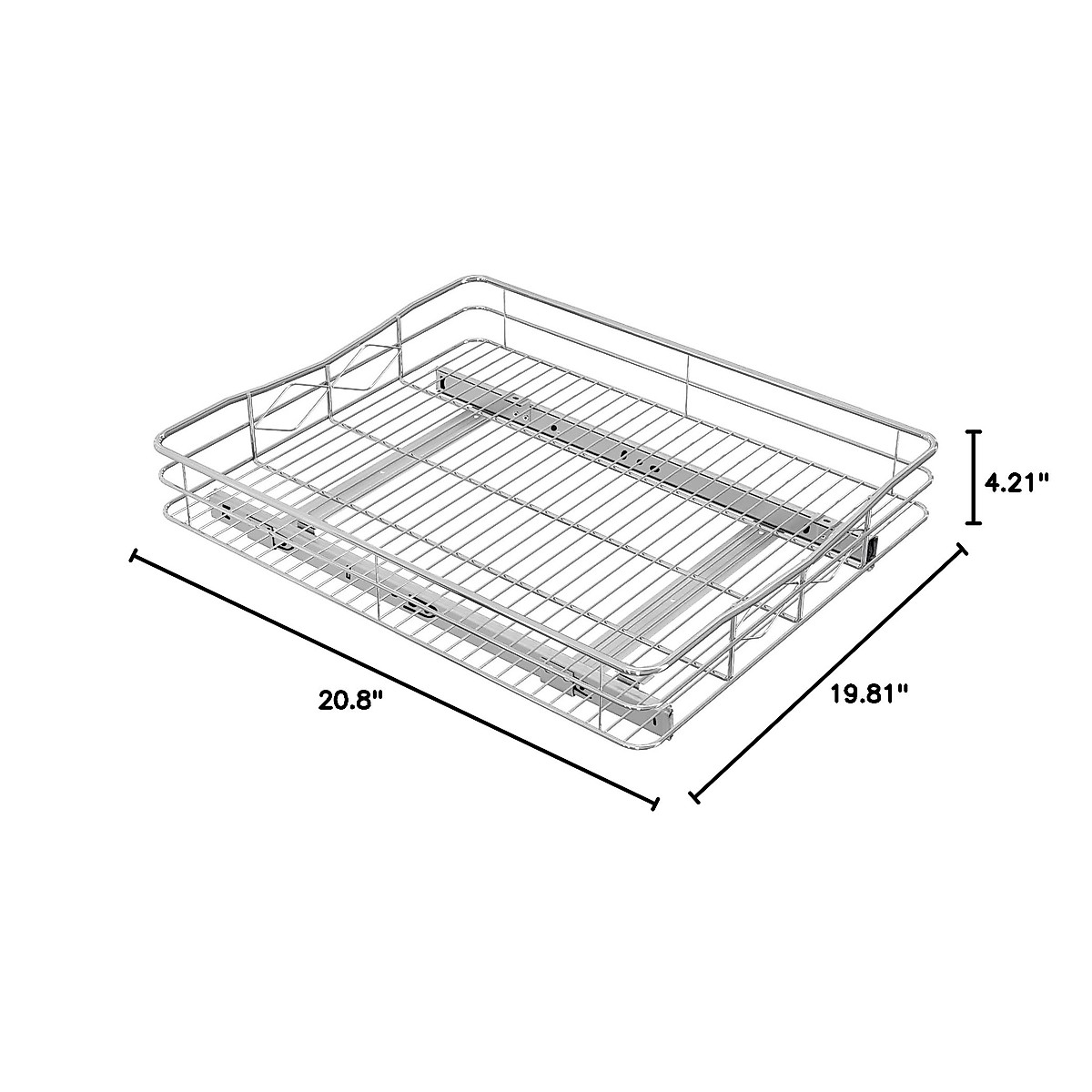 IZLIF Multi-Use Pull Out Cabinet Organizer Heavy Duty Slide Out Kitchen Drawer Cabinet Storage Shelves 20”W x 21”D for At Least 21” Cabinet Opening , Wire Frame, Chrome Finish