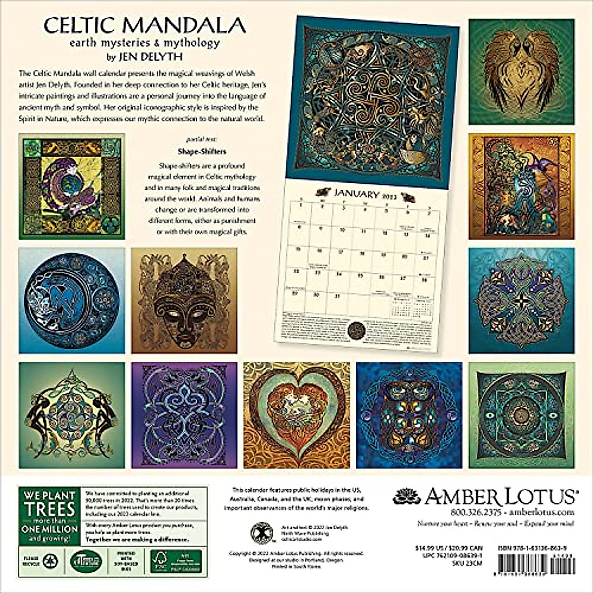 Celtic Mandala 2023 Wall Calendar: Earth Mysteries & Mythology by Jen Delyth | 12" x 24" Open | Amber Lotus Publishing