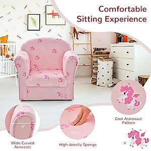 INFANS Kids Sofa, Toddler Armchair Chair with Sturdy Wood Construction Cartoon Pattern, Upholstered Children Armrest Couch for Nursery Kindergarten Playroom Preschool, Gift for Boys Girls