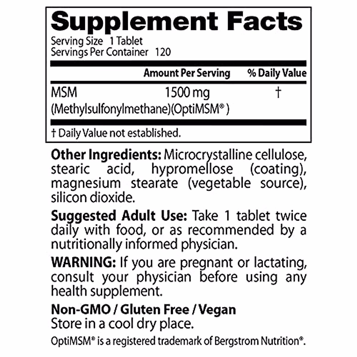 Doctor's Best MSM with OptiMSM, Non-GMO, Gluten Free, Joint Support, 1500 mg, 120 Tablets (DRB-00097)