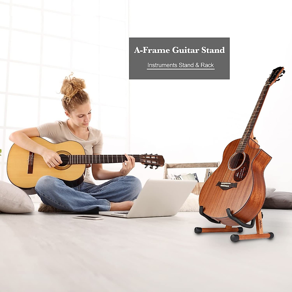 Neboic Guitar Stand, Wood Acoustic Guitar Stand, Electric Guitar Stand，Bass Classic banjo Guitar Stand, Portable Guitar Stand Holder for Multiple Guitars, Guitar Accessories