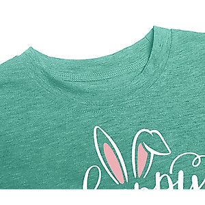 Happy Easter Shirt for Toddler Baby Girls Boys Bunny Rabbit Graphic T-Shirt Letter Print Tees Holiday Tops Green