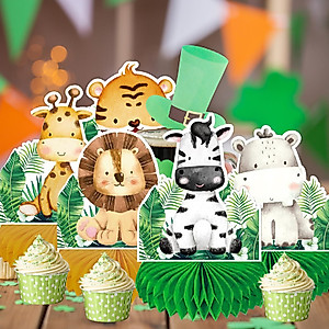 LLMSIX 9 Pcs Safari Honeycomb Centerpieces Jungle Baby Shower Decorations Safari Centerpieces for Tables Jungle Safari Animal Honeycomb Centerpieces for Jungle Safari Themed Birthday Party Supplies