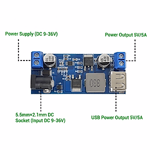 EPLZON DC 6V 9V 12V 24V to DC 5V 5A Buck Converter Module V-36V Step Down to DC 5V-5.3V 5.2V 3.5-6A Transformer Dual Output Voltage Regulator Power Module (Pack of 2 pcs)