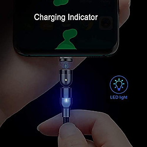 Melonboy 360°&180° Rotation Magnetic Charging Cable[6-Pack, 1.6ft/3.3ft/3.3ft/6.6ft/6.6ft/10ft], Magnetic Phone Charger, 3 in 1 Magnetic Cable Compatible with Micro USB, Type C - Black