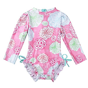 ACSUSS Infant Baby Girl Swimsuit Long Sleeve Floral Rash Guard UPF 50+ Sun Protection Swimwear Pink 0-3 Months