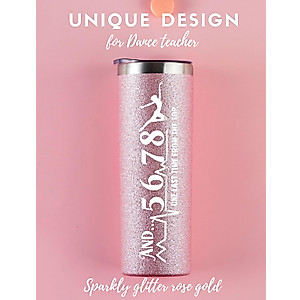 Onebttl Dance Teacher Gifts, Insulated Stainless Steel Wine Tumbler with Lid and Straw, 20 oz, Teacher Appreciation, Birthday, Christmas Gift, 5678, Glitter Rose Gold