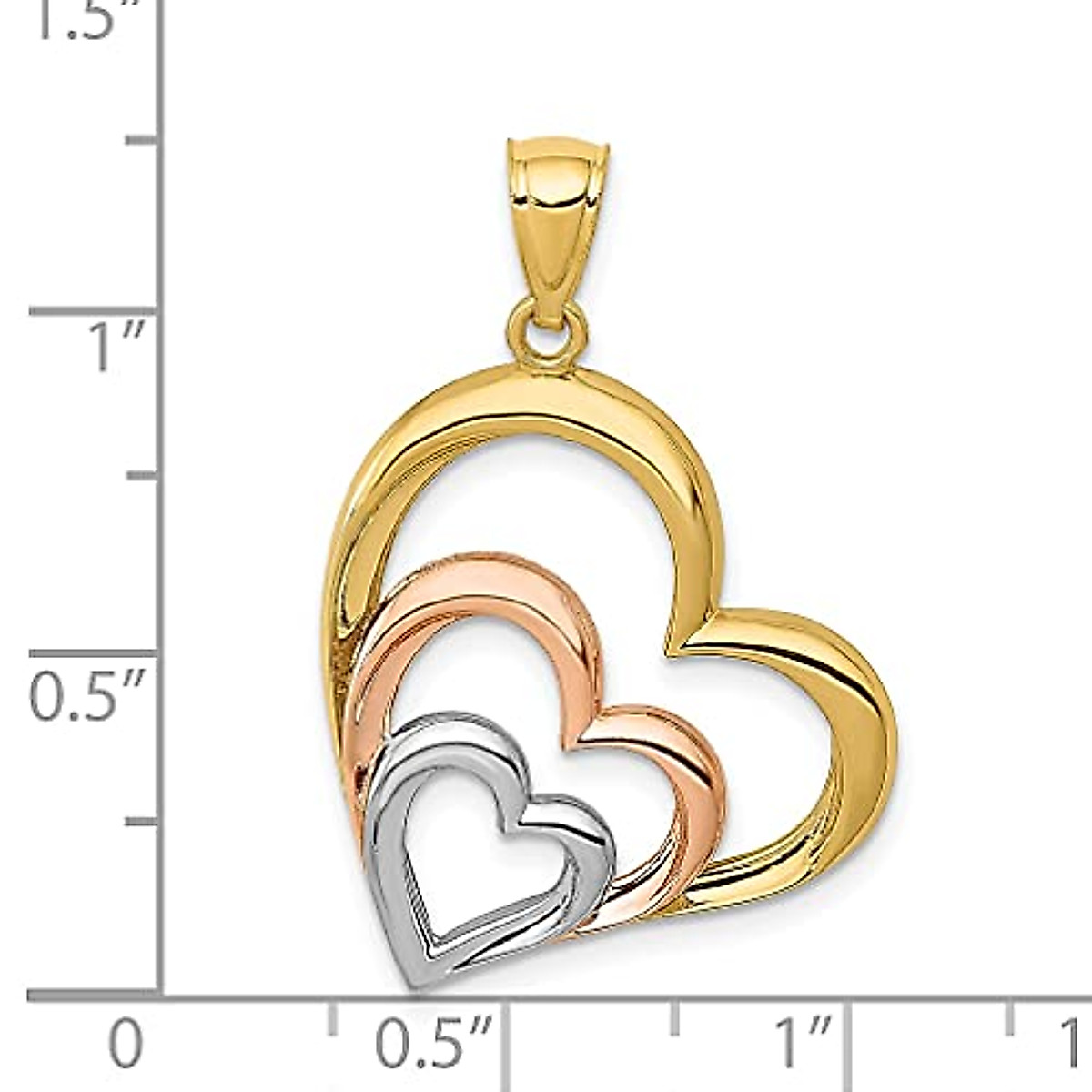 IceCarats 14K Two Tone Gold White 3 Heart Necklace Love Pendant Charm 32mm x 20mm Only