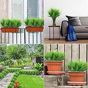 Ouddy Decor Artificial Wheat Grass Fake Plants Outdoor UV Resistant Greenery Stems Plastic Shrubs for Patio Garden Farmhouse Front Porch Window Box Home Decor, 10 Bundles