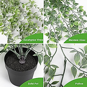 JPSOR Fake Hanging Plants, 2 Pack Artificial Fake Potted Greenery Faux Eucalyptus Mandala Vine in Pot for Home Wall Shelf Indoor Outdoor Decor