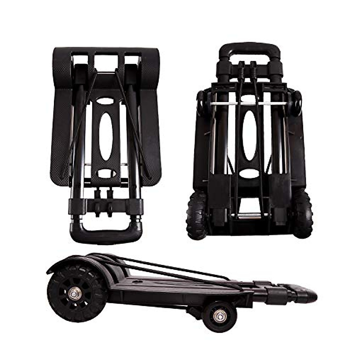 KINJOEK 40kg 88Lbs Folding Hand Truck Dolly, Foldable Luggage Cart for Luggage with 4 Wheels & Bungee Cord, Collapsible, Lightweight Compact Solid Construction Utility Cart for Travel, Black