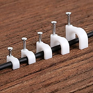 Bates- Cable Clips with Steel Nails, White, 360 pcs, 4mm 5mm 6mm 8mm 10mm, Wire Clips, Cord Clips, White Cable Clips, Ethernet Cable Clips, Cable Wire Clips, Coax Cable Clips, Cable Cord Clips.