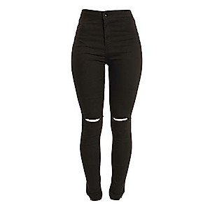 Andongnywell Women's Hight Waist Stretch Ripped Skinny Fit Jeans Slim Fit Distressed Denim Pants with Pockets Trousers (Black 1,3X-Large)