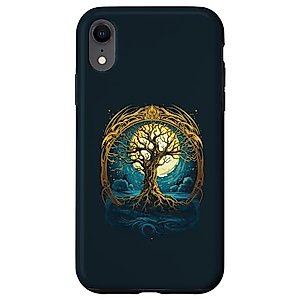 iPhone XR Odin Tree of Life Viking Valhalla Pagan Blue and Yellow Case