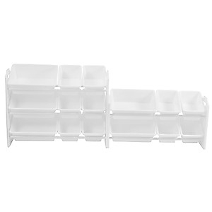 UNiPLAY 5 Tier Toy Storage Organizer with 15 Removable Bins, Re-Configurable Base, Multi-Functional for Books, Building Blocks, School Materials, Toys, or Garage Storage with Baseplate Board Frame