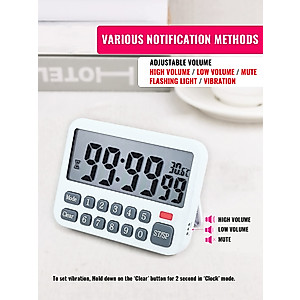 Multi-Functional Digital Alarm Clock with 10 Alarm Settings, Countdown & Count up Kitchen Timer with Magnetic, Temperature Display, Reminder, 2 AAA Batteries Operated (Not Included)