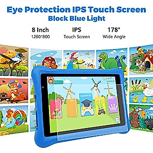 dxmart 32GB,Kids Tablet 8 inch Android 10.0 2GB RAM Quad Core 1280×800 IPS Display Parental Control Kids App Pre-Installed GMS Dual Cameras Kid-Proof Case YouTube Neflix (Blue)