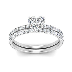 CustomizedGifts Three Quarter Diamond Gallery Bridal Ring Sterling Silver Created Cubic Zircon Heart shape White color Wedding Ring Halo Setting in Size 6 Casual Wear for Gift