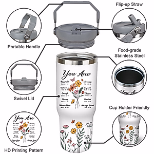 soeufnwhf Christian Gifts for Women, Inspirational Religious Gifts, Floral 30 oz Christian Tumbler with Handle Stainless Steel Insulated Bible Faith Cups Mugs Water Bottle