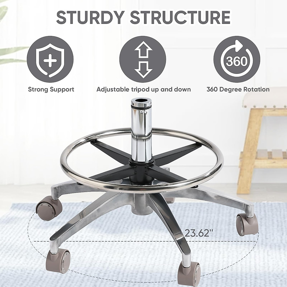Viviange Adjustable Ergonomic Dental Stool with Back Support - Rolling Dentist Chair for Hygienists, Assistants, and Medical Professionals - Black