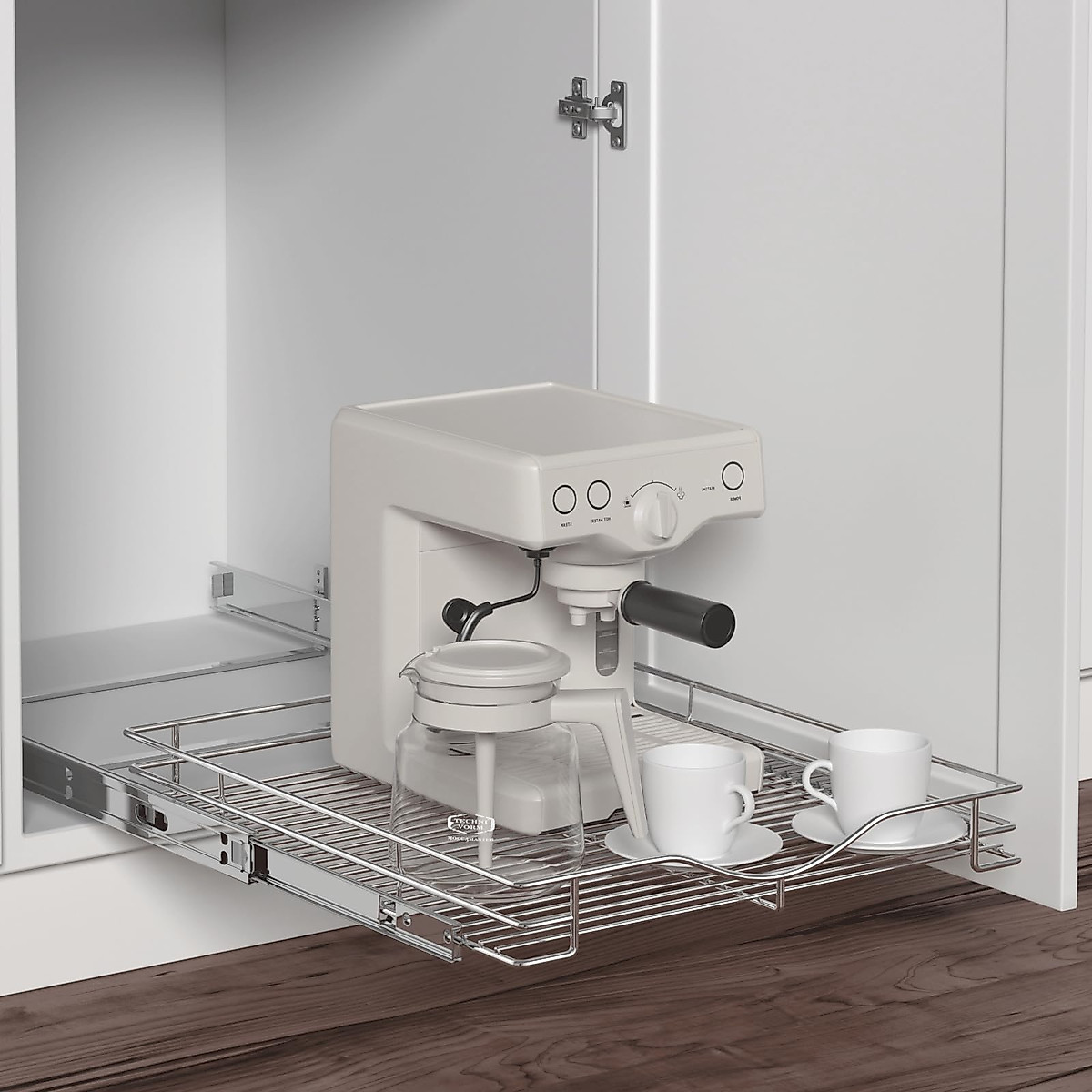 DINDON 1 Tier Pull Out Cabinet Organizer (17" W x 21" D) Heavy-Duty Metal Sliding Drawer Shelf, Slide Out Wire Basket for Kitchen Cabinets, Pantry, Bathroom, Chrome Finish…