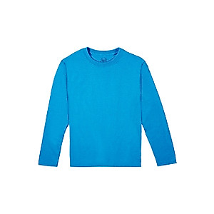 Fruit of the Loom Boys' Solid Multi-Color Soft Long Sleeve T-Shirts, 2 Pack, PARROT BLUE HEATHER/CHIVE, Large