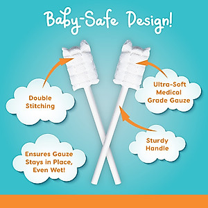 EcoFox Baby Tongue Cleaner [40 Pack] Individually Wrapped & Disposable | Infant & Newborn Babies | Soft Gauze Toothbrush with Paper Handle | Sterilized & Medical Grade Soft Gauze | 0-2 Years Old