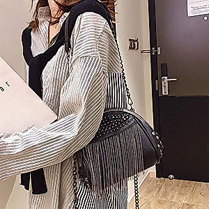 Heidi Women's Small Studs Crossbody Handbag Fashion Shell Shape Shoulder Messenger Bag (Black(tassel))