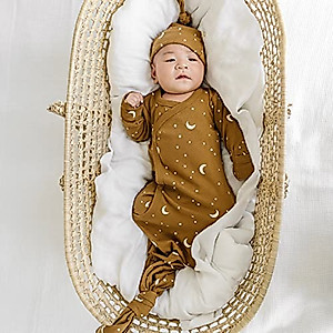 MakeMake Organics GOTS Certified Organic Cotton Kimono Knotted Blanket Tie Swaddle Hat Set Mittens Baby Boys Girls (Moonlight, 0-3 Months)