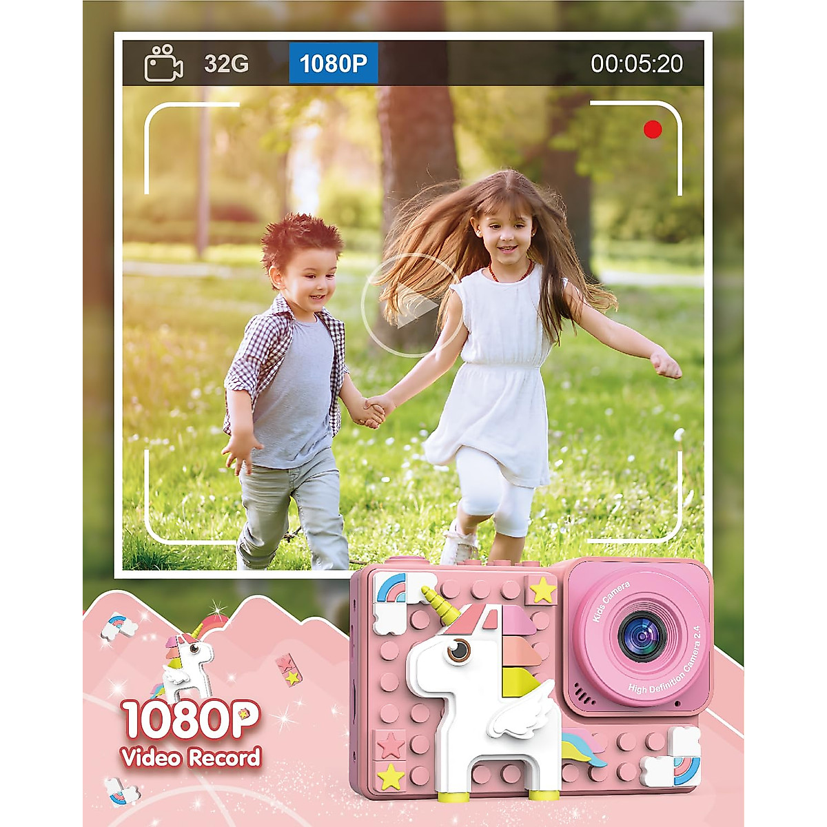 Kids Unicorn Camera Toys for Grils Boys: Kizeefun Mini HD Selfie Video Digital Camera for 3-12 Year Old Children, Christmas Birthday Gifts for 3 4 5 6 7 8 9 Baby Toddler
